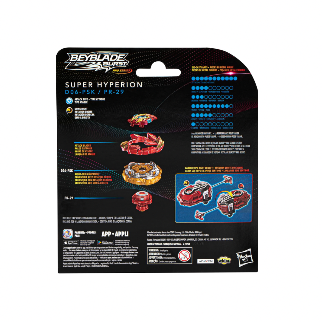 Beyblade Burst Pro Series Super Hyperion con Lanzador a Cuerda Starter ...